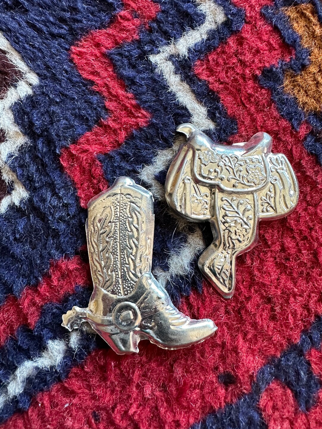 Pair Vintage Western Cowboy Boot Saddle Pin Made From Can Japan - Etsy