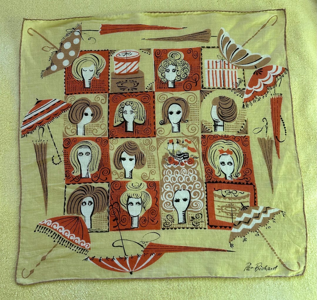 Rare Vintage Pat Prichard Handkerchief Hankie Scarf Mannequin Head Wig ...