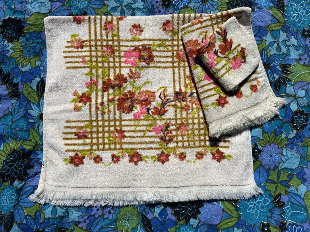 Set Vintage Leshner Floral Bath + Hand Towel With Fringe & Washcloth - Etsy