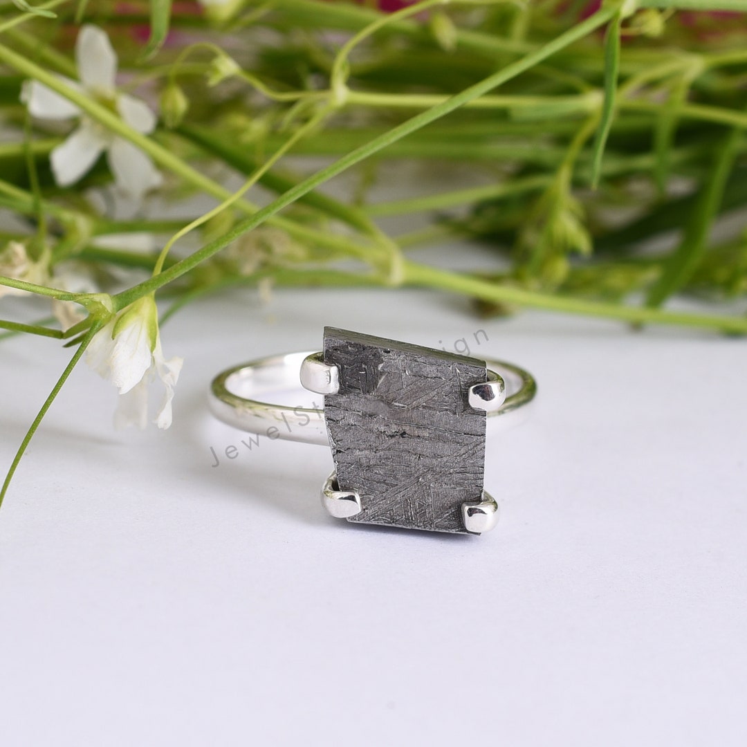 925 Silver Meteorite Gemstone Ring, Meteorite Ring, 925 Sterling Silver ...