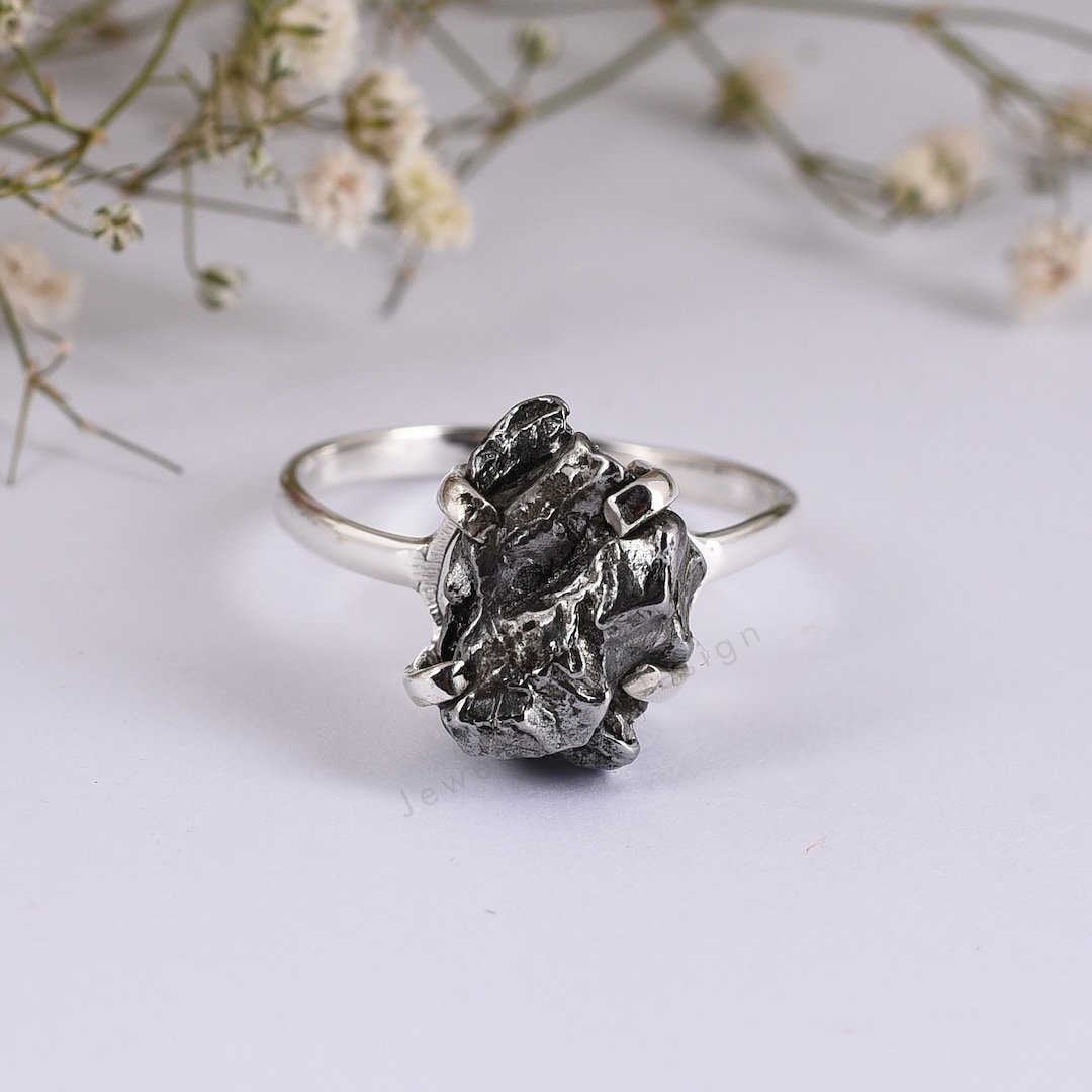 Rare Meteorite Gemstone Ring, 925 Sterling Silver, Meteorite Ring ...