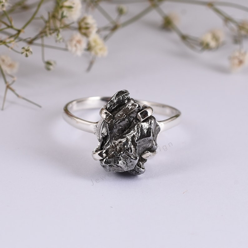 Rare Meteorite Gemstone Ring, 925 Sterling Silver, Meteorite Ring ...