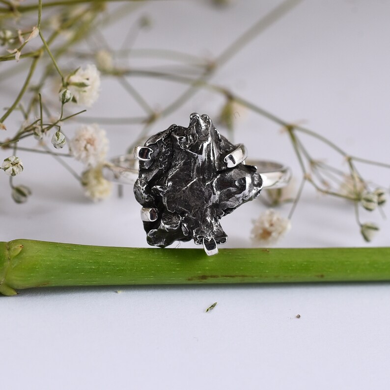 Rare Meteorite Gemstone Ring, 925 Sterling Silver, Meteorite Ring ...