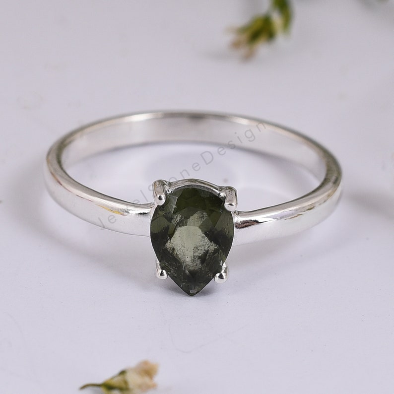 Powerful Natural Moldavite Stone raw Moldavite Silver Ring | Etsy