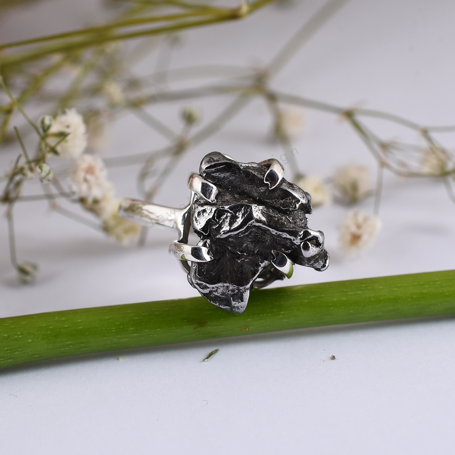 Rare Meteorite Gemstone Ring, 925 Sterling Silver, Meteorite Ring ...