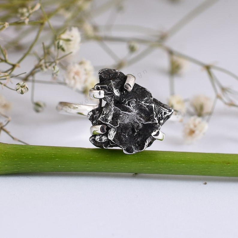 Rare Meteorite Gemstone Ring, 925 Sterling Silver, Meteorite Ring ...