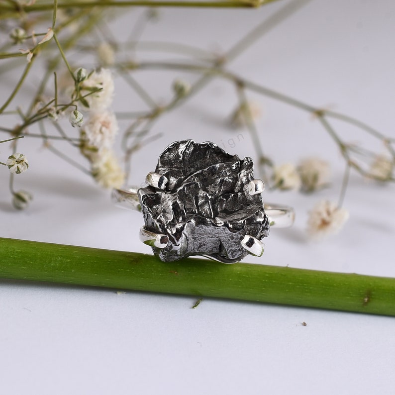 Rare Meteorite Gemstone Ring, 925 Sterling Silver, Meteorite Ring ...