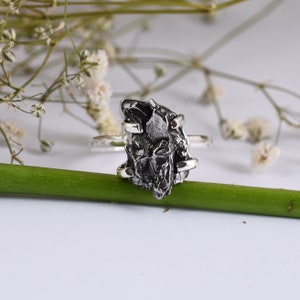 Rare Meteorite Gemstone Ring, 925 Sterling Silver, Meteorite Ring ...