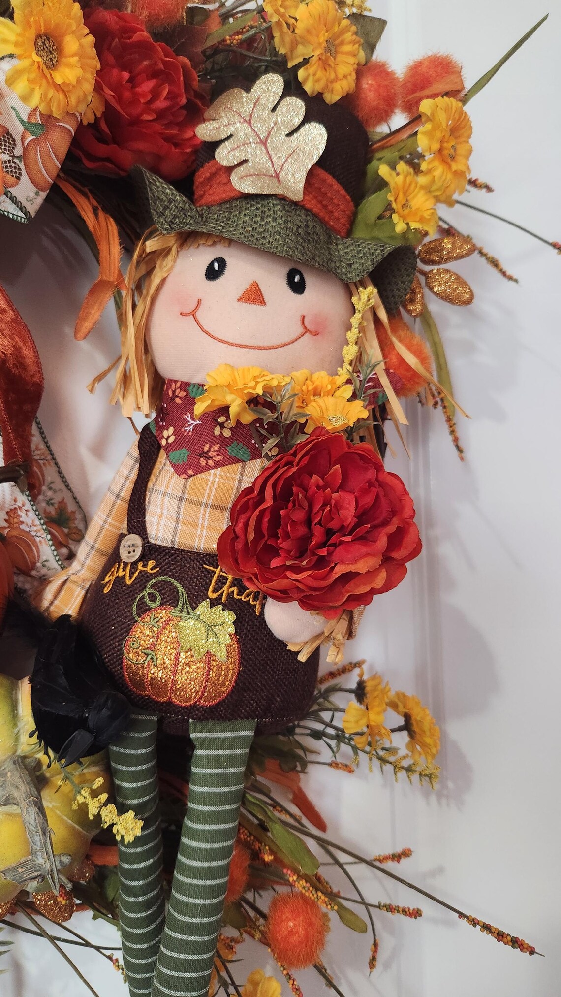 Fall Scarecrow Wreath, Autumn Wreath With Pumpkins and Flowers for Your ...