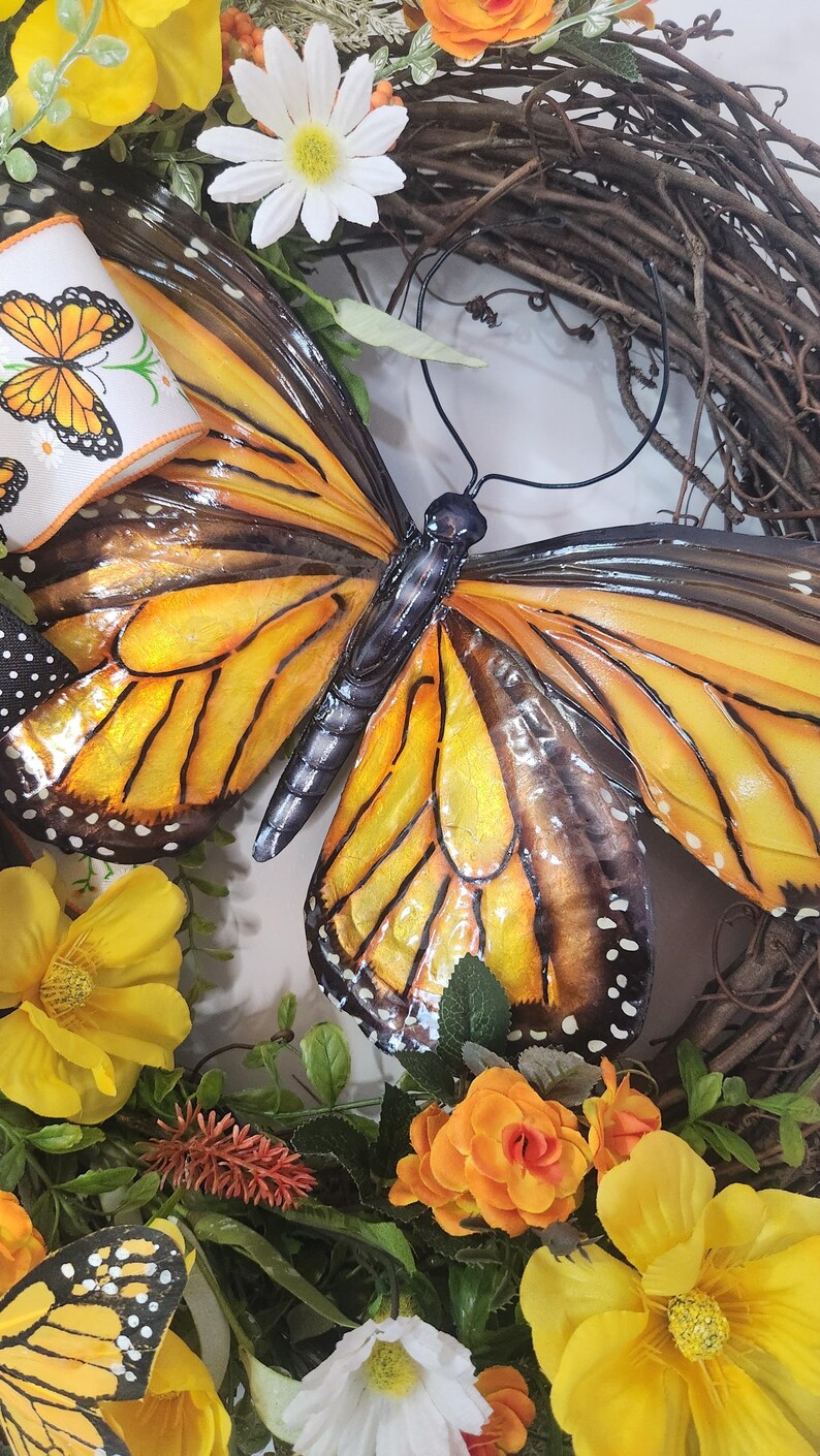 Monarch Butterfly Wreath for Front Door, Wildflower Summer Decor ...
