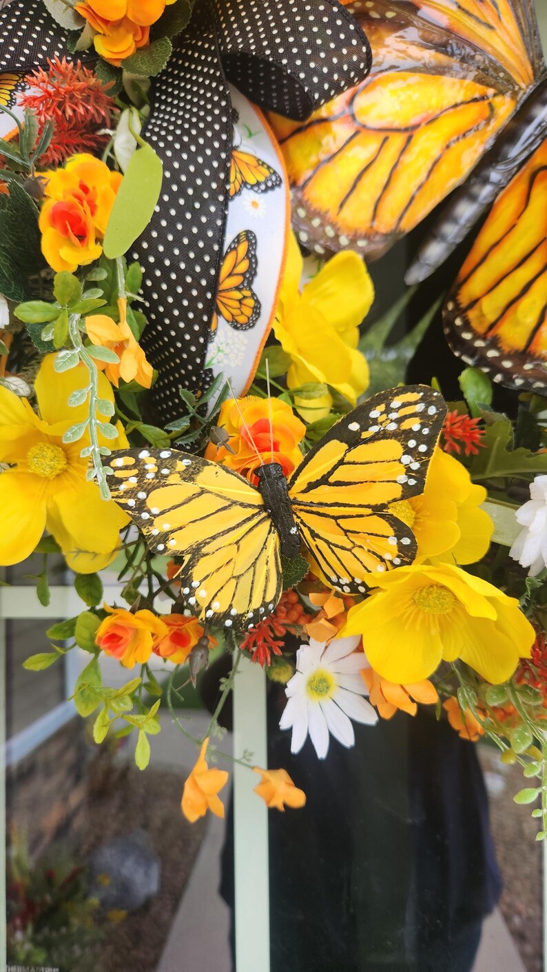 Monarch Butterfly Wreath for Front Door, Wildflower Summer Decor ...