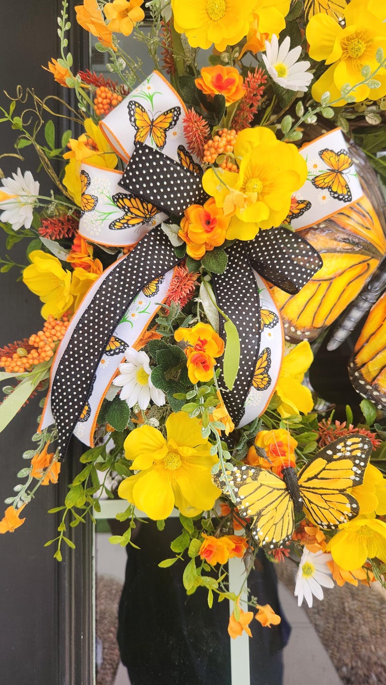 Monarch Butterfly Wreath for Front Door, Wildflower Summer Decor ...