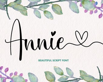 Annie Script Font, Calligraphy Font, Heart Font, Font With Tails, Handwritten Font, Font ...