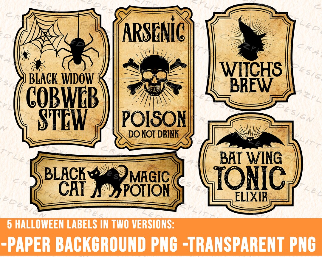 5 Halloween Labels, Halloween Potion Labels, Halloween Bottle Labels ...