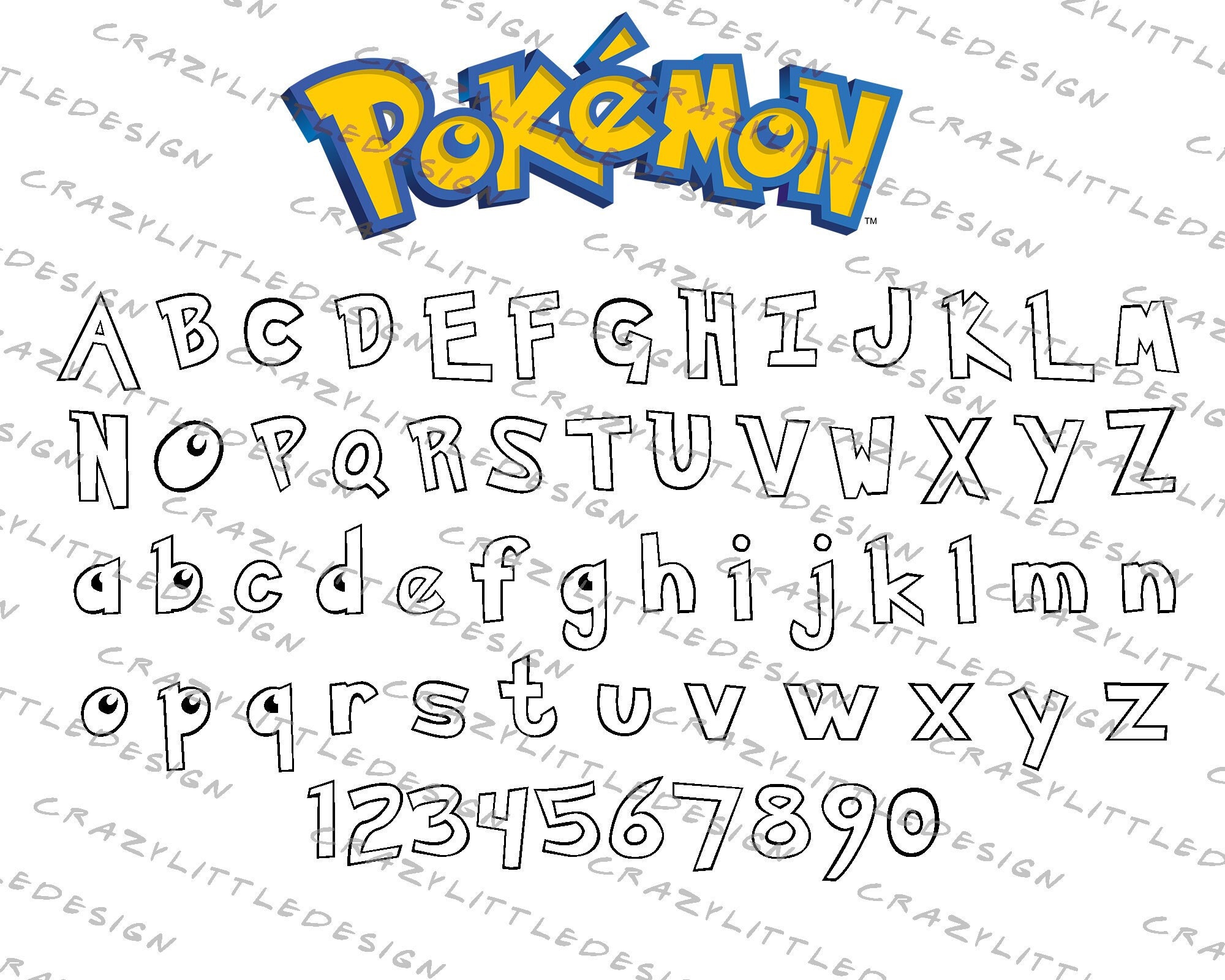 Pokemon Outline Font SVG font Silhouette font Cutable font | Etsy México