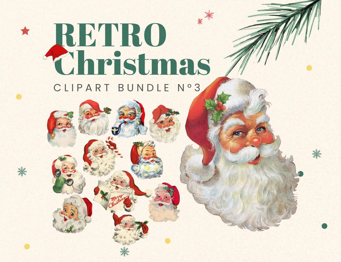Vintage Santa PNG Clipart Bundle, Christmas Vintage Clipart, Christmas ...