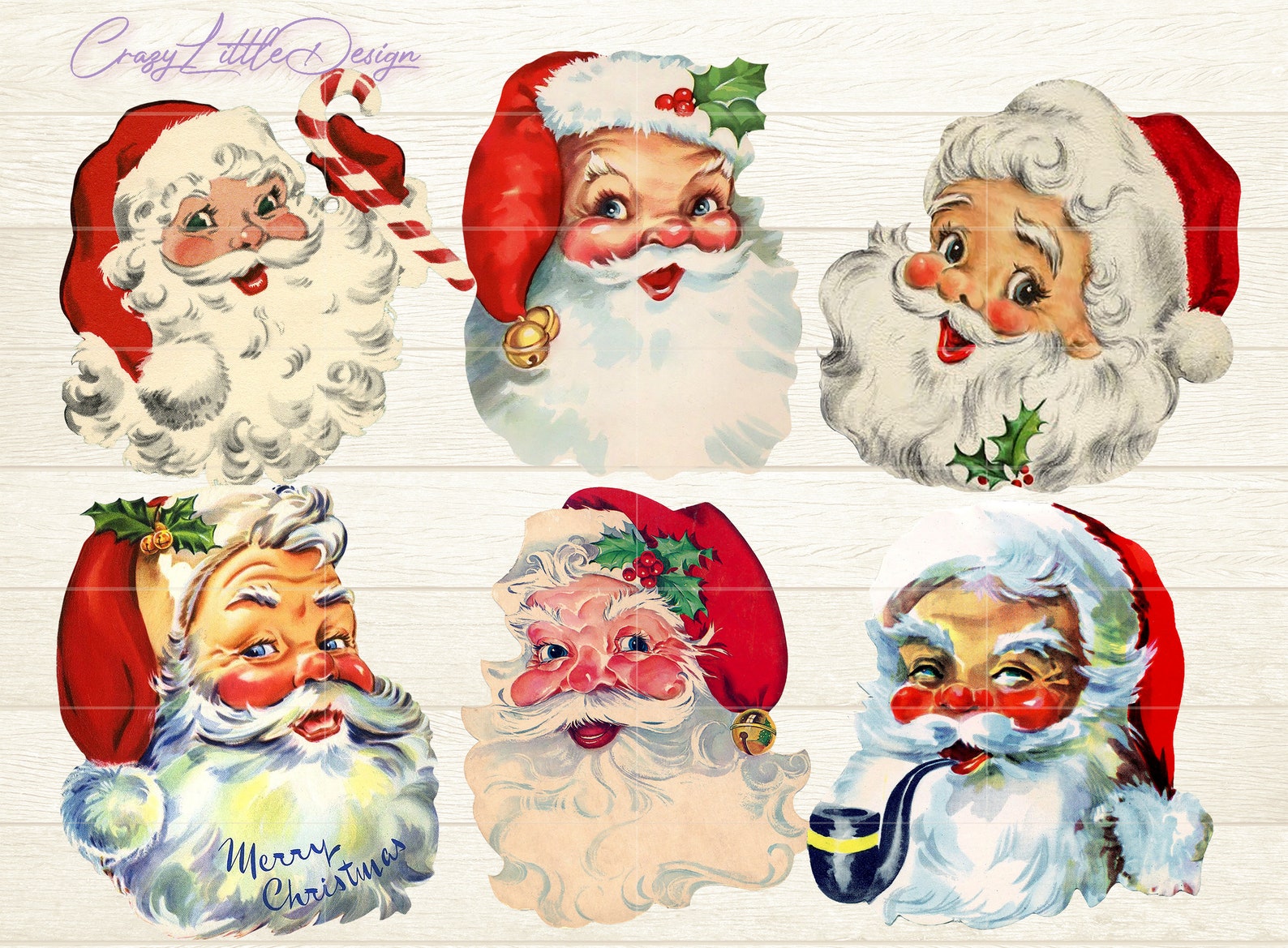 Vintage Santa PNG Clipart Bundle, Christmas Vintage Clipart, Christmas ...