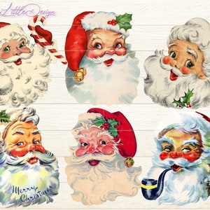 Vintage Santa PNG Clipart Bundle, Christmas Vintage Clipart, Christmas ...