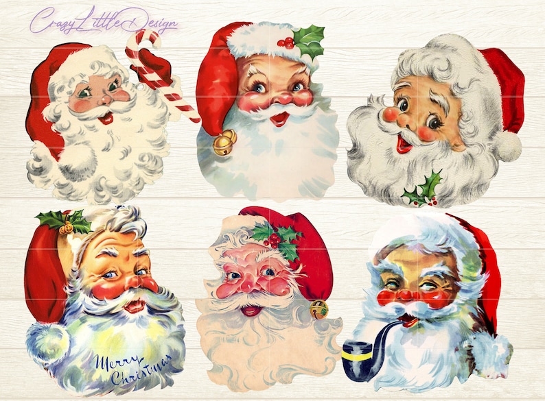 Vintage Santa PNG Clipart Bundle, Christmas Vintage Clipart, Christmas ...