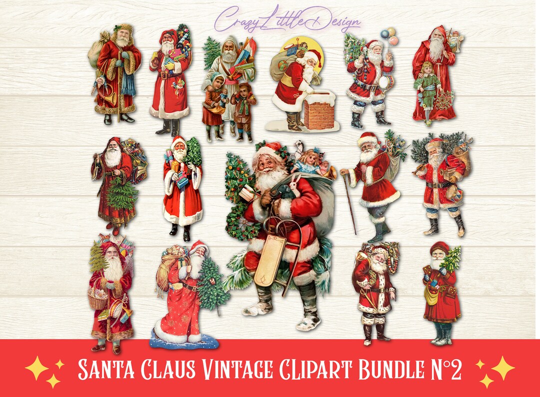 15 Vintage Santa PNG Clipart Bundle, Christmas Vintage Clipart ...