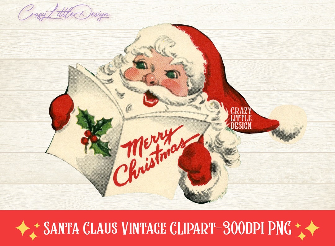 Vintage Santa PNG Clipart, Christmas Vintage Clipart, Christmas Retro ...