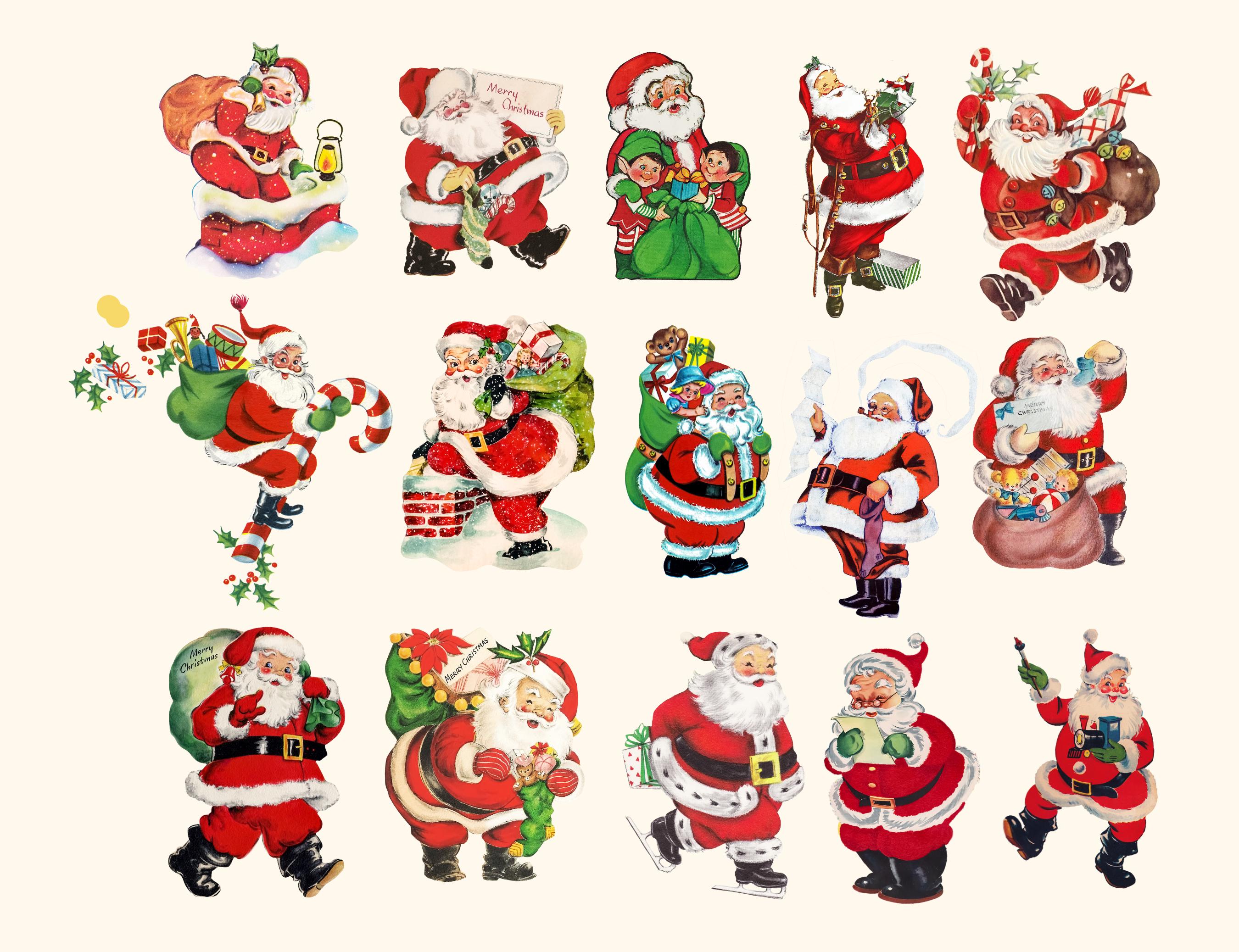 15 Vintage Santa PNG Clipart Bundle, Christmas Vintage Clipart ...