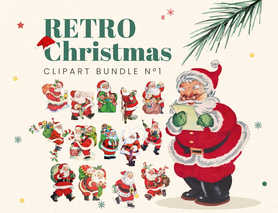 15 Vintage Santa PNG Clipart Bundle, Christmas Vintage Clipart ...