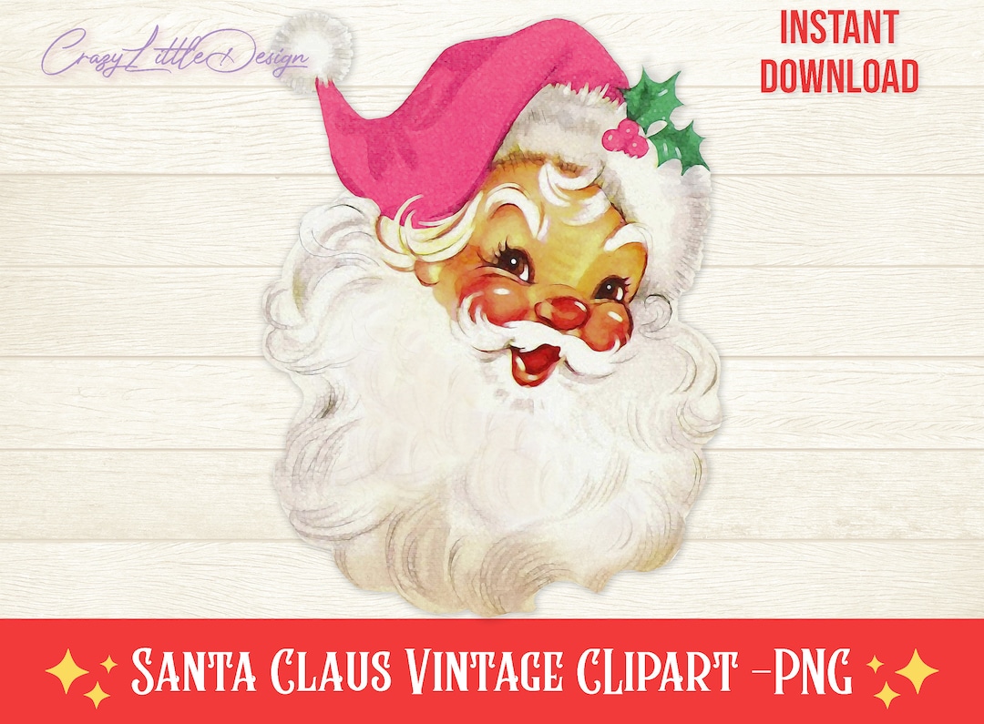 Vintage Santa PNG Clipart Pink, Christmas Vintage Clipart, Christmas ...