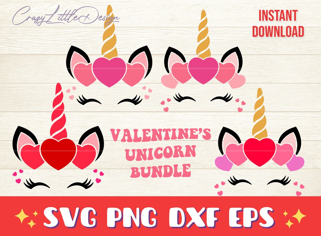 Valentine Unicorn Bundle - SVG PNG Valentines Clipart - - Etsy