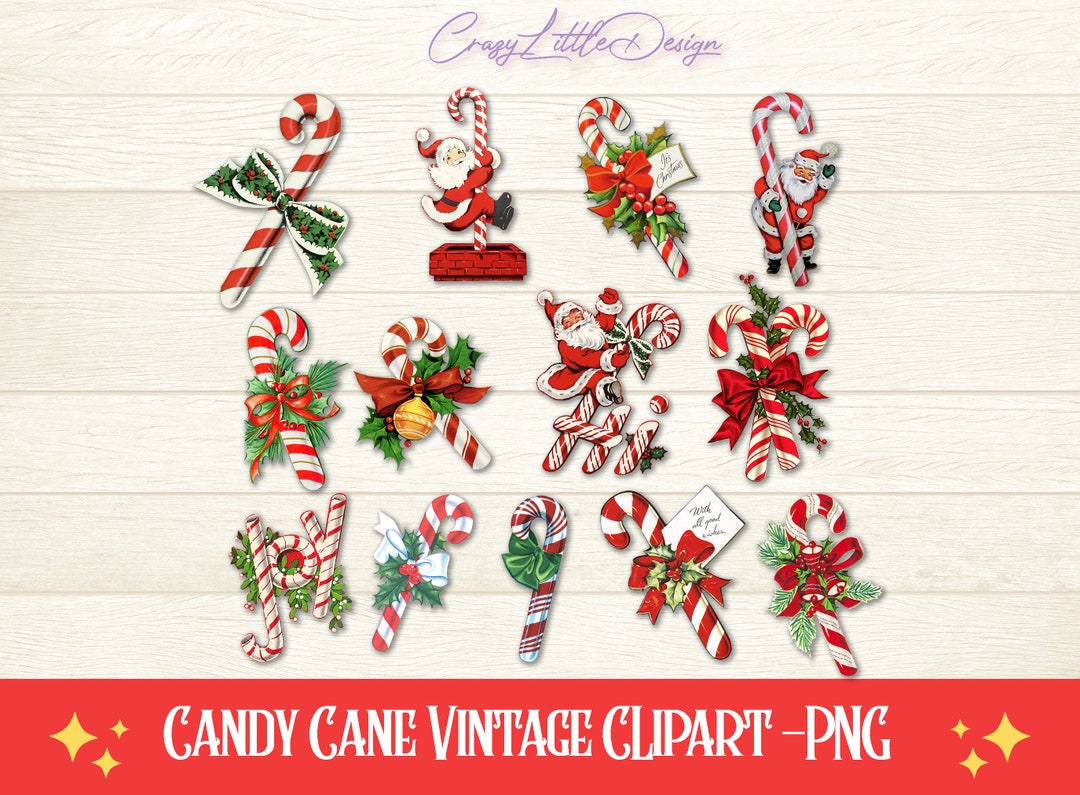 13 Vintage Candy Cane PNG Clipart, Christmas Vintage Clipart, Christmas ...