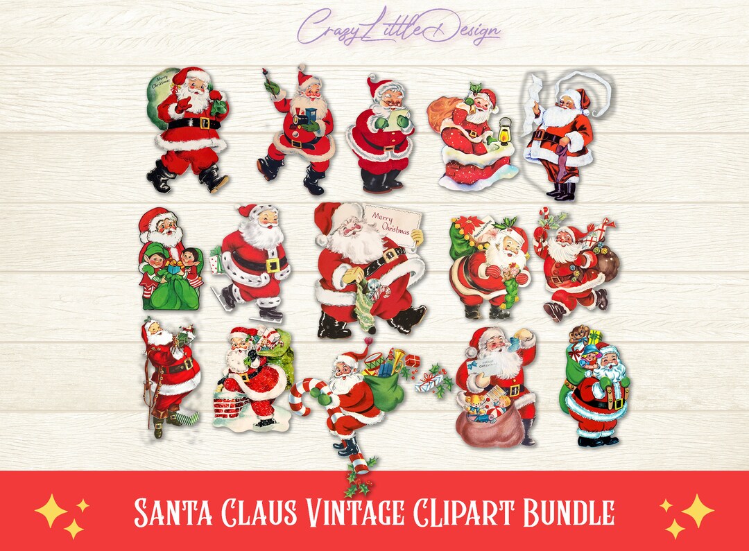 15 Vintage Santa PNG Clipart Bundle, Christmas Vintage Clipart ...