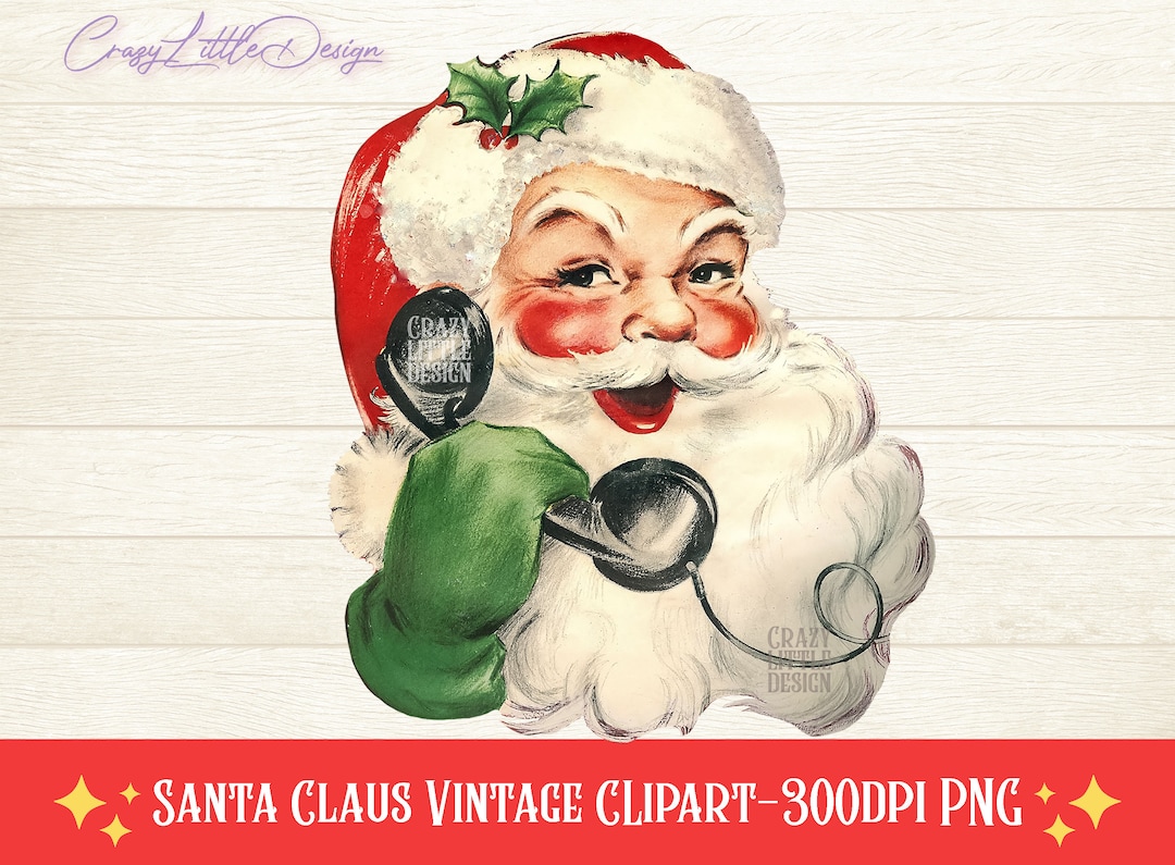 Vintage Santa PNG Clipart, Christmas Vintage Clipart, Christmas Retro ...