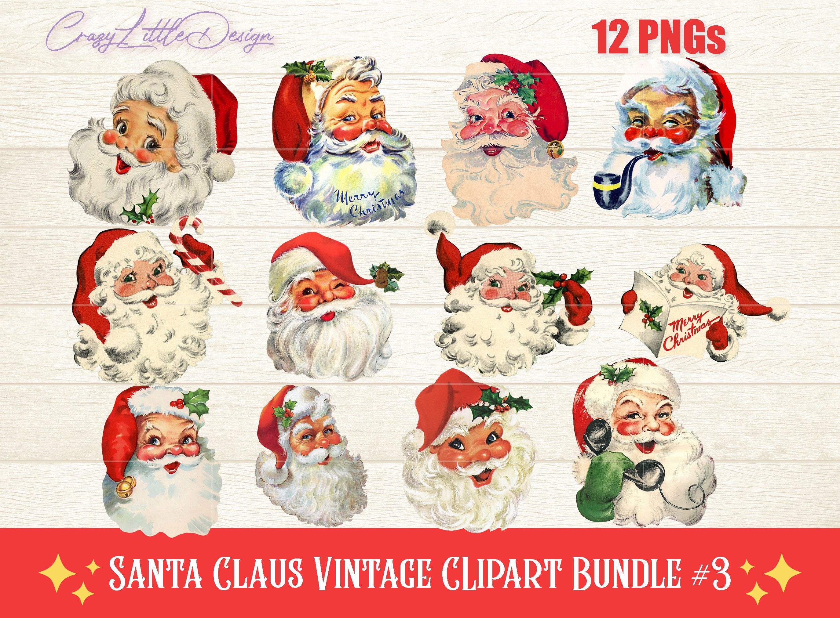 Vintage Santa PNG Clipart Bundle Christmas Vintage Clipart - Etsy