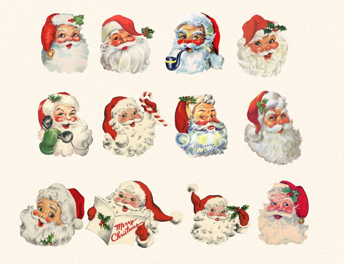 Vintage Santa PNG Clipart Bundle, Christmas Vintage Clipart, Christmas ...