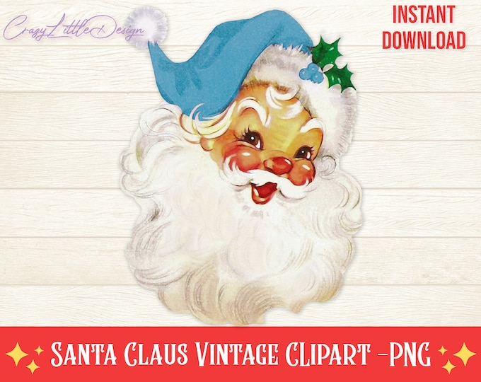 Vintage Santa PNG Clipart Blue, Christmas Vintage Clipart, Christmas ...