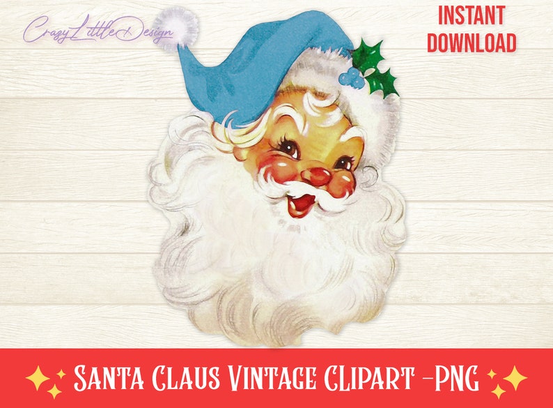 Vintage Santa PNG Clipart Blue, Christmas Vintage Clipart, Christmas ...