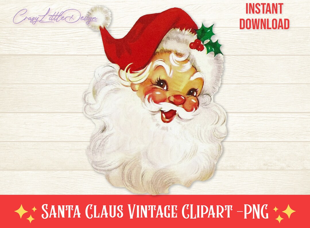 Vintage Santa PNG Clipart, Christmas Vintage Clipart, Christmas Retro ...