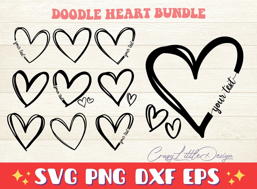 Doodle Heart Bundle - SVG PNG Valentines Clipart - Hand Drawn Hearts ...