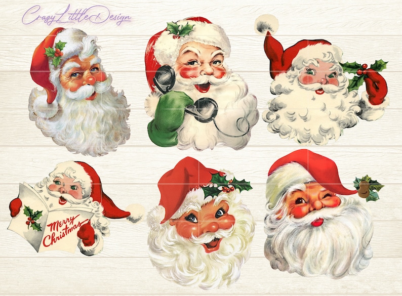 Vintage Santa PNG Clipart Bundle, Christmas Vintage Clipart, Christmas ...