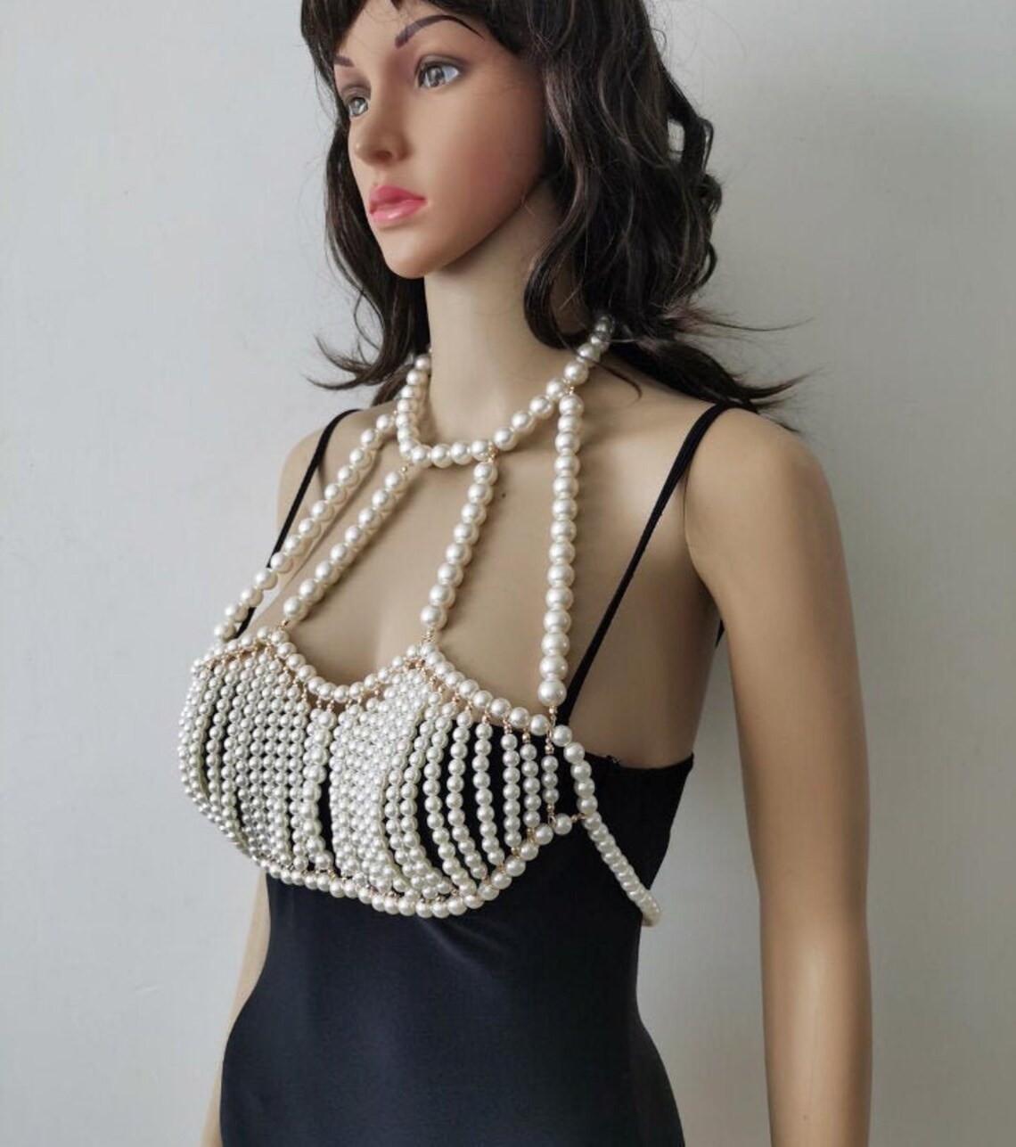 Pearl Necklace Pearl Bra Body Chain Bridal Artificial Ivory Etsy