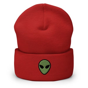 Embroidered Green Alien Head Cuffed Beanie Alien Beanie UFO Gift Alien ...