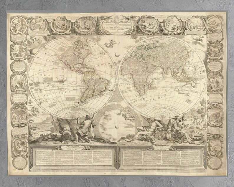 Antique World Map Wall Art Digital Download - Printable Old World Map for Offices, Dens, and ...