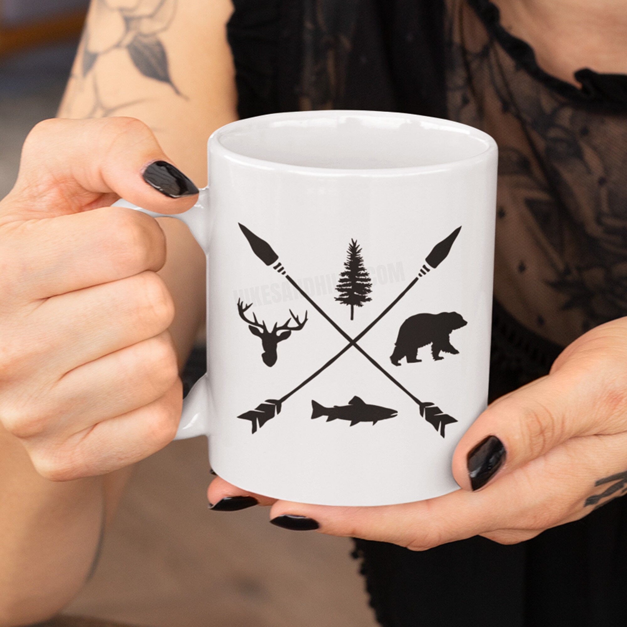 Crossed Arrows Compass Inexpensive Gift 11oz White Mug Gift for Hunters ...
