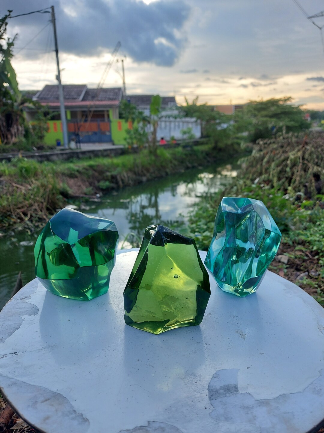 3 Pcs 3776 Gr of Beautiful Polished Andara Crystal Mix Colors With ...