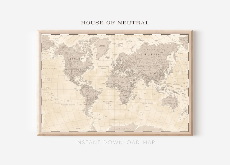 World Map Instant Download (XL) - Printable World Map, Neutral World ...