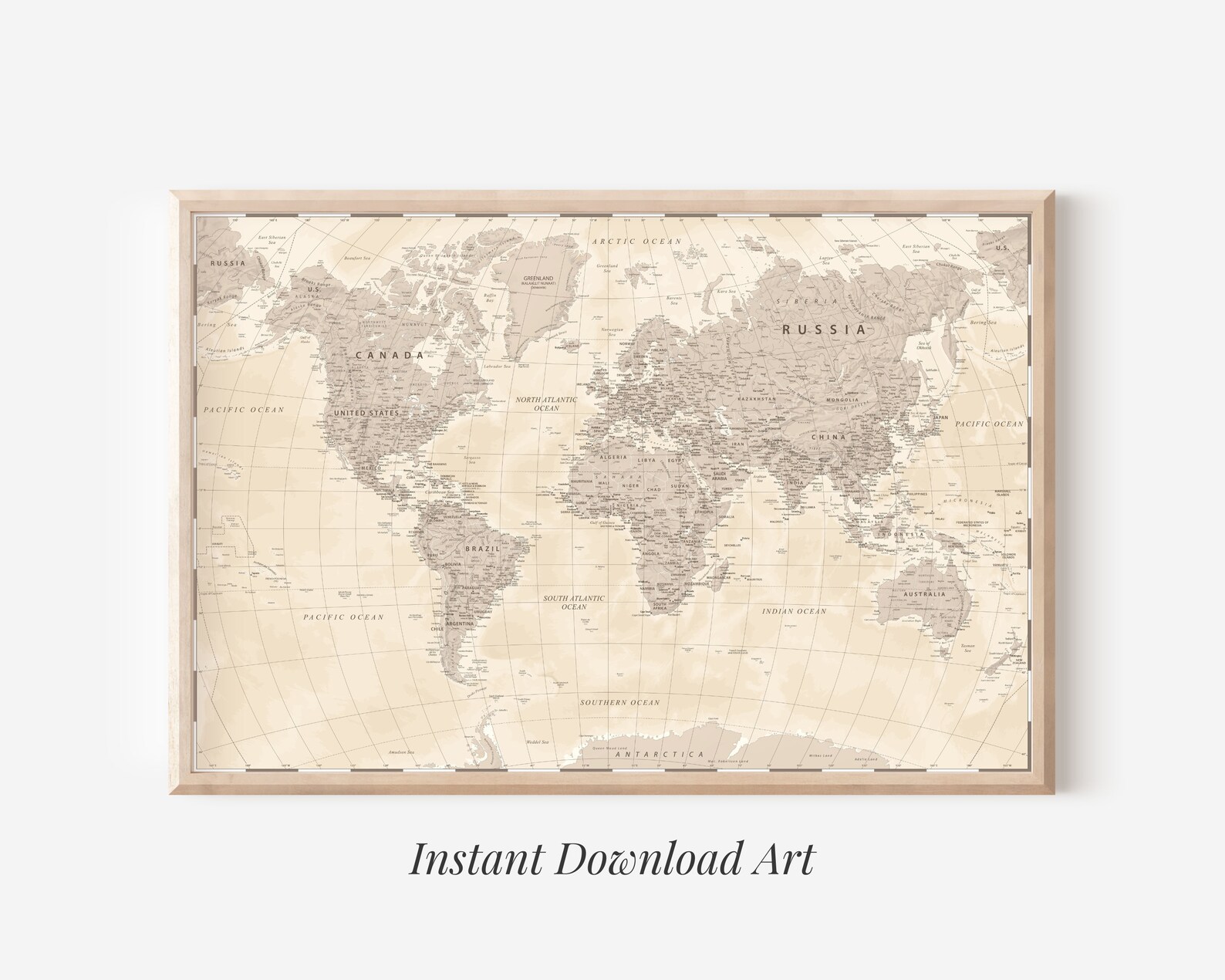 World Map Instant Download XL Printable World Map Neutral World Map ...