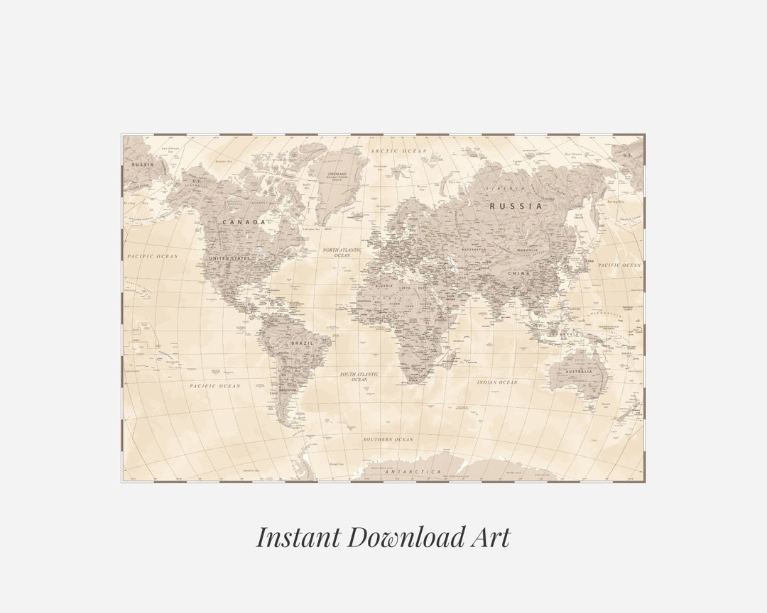 World Map Instant Download XL Printable World Map Neutral World Map ...