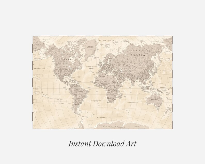 World Map Instant Download XL Printable World Map Neutral World Map ...