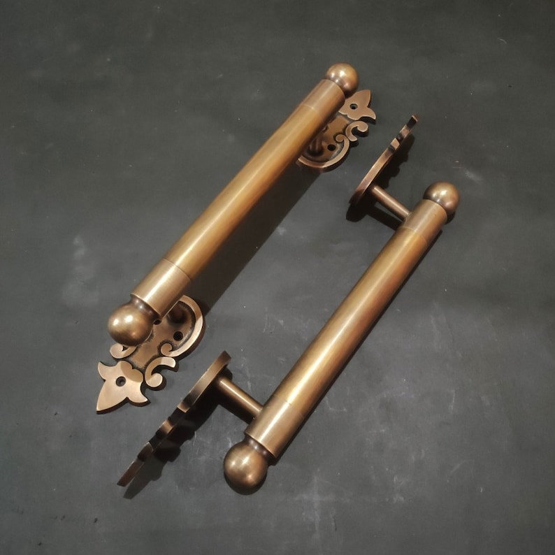 Vintage Executive Round Main Entry Door Pull Handle Antique Solid Brass ...