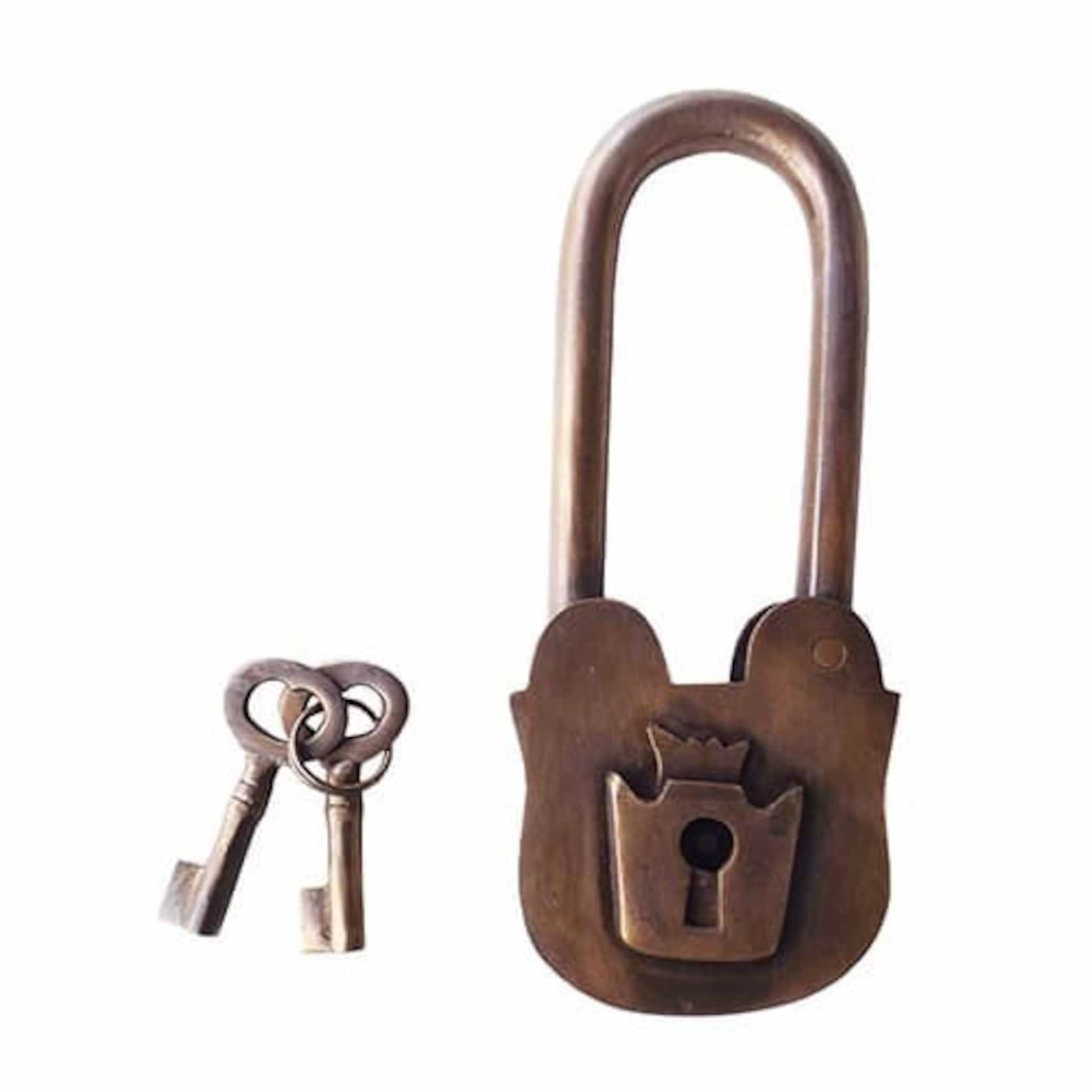 Vintage Victorian Tall Old PADLOCK Antique Solid Brass Long Neck Key ...